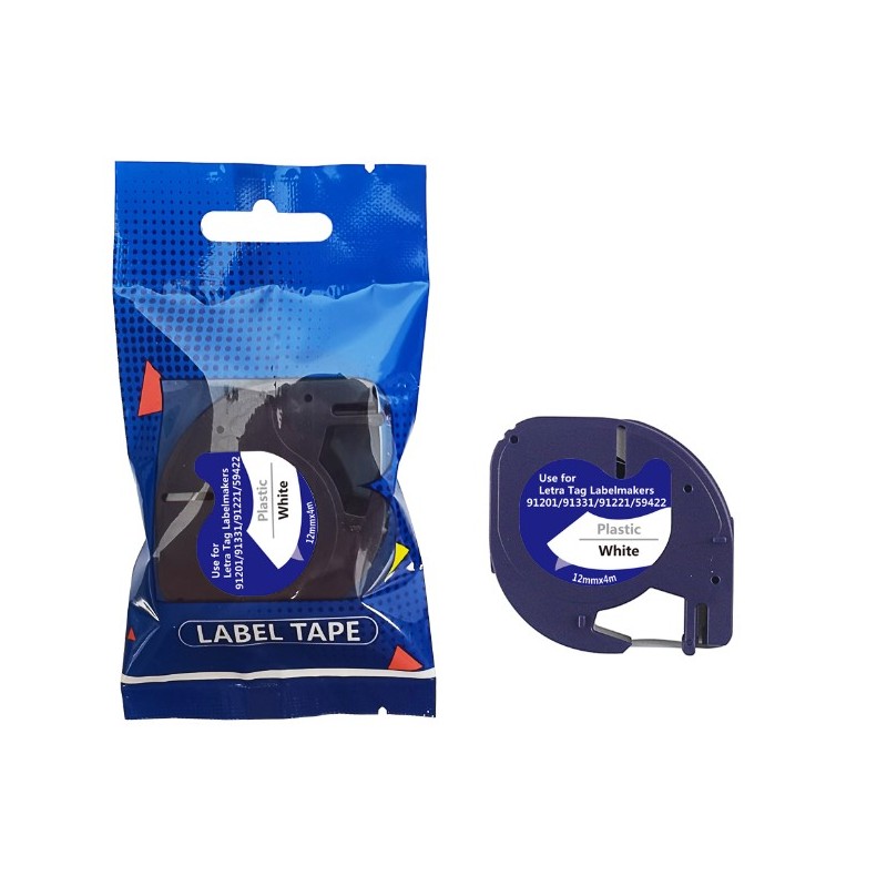 CINTA COMPATIBLE PARA DYMO LETRATAG DE 12MM POR 4 M NEGRO SOBRE BLANCO